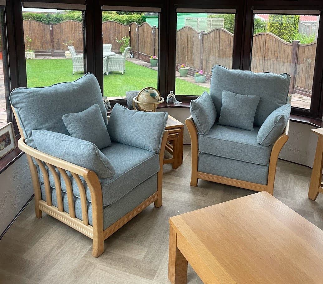 Ercol Style chairs and 2 seater in Perth Herringbone – New England Sofa ...