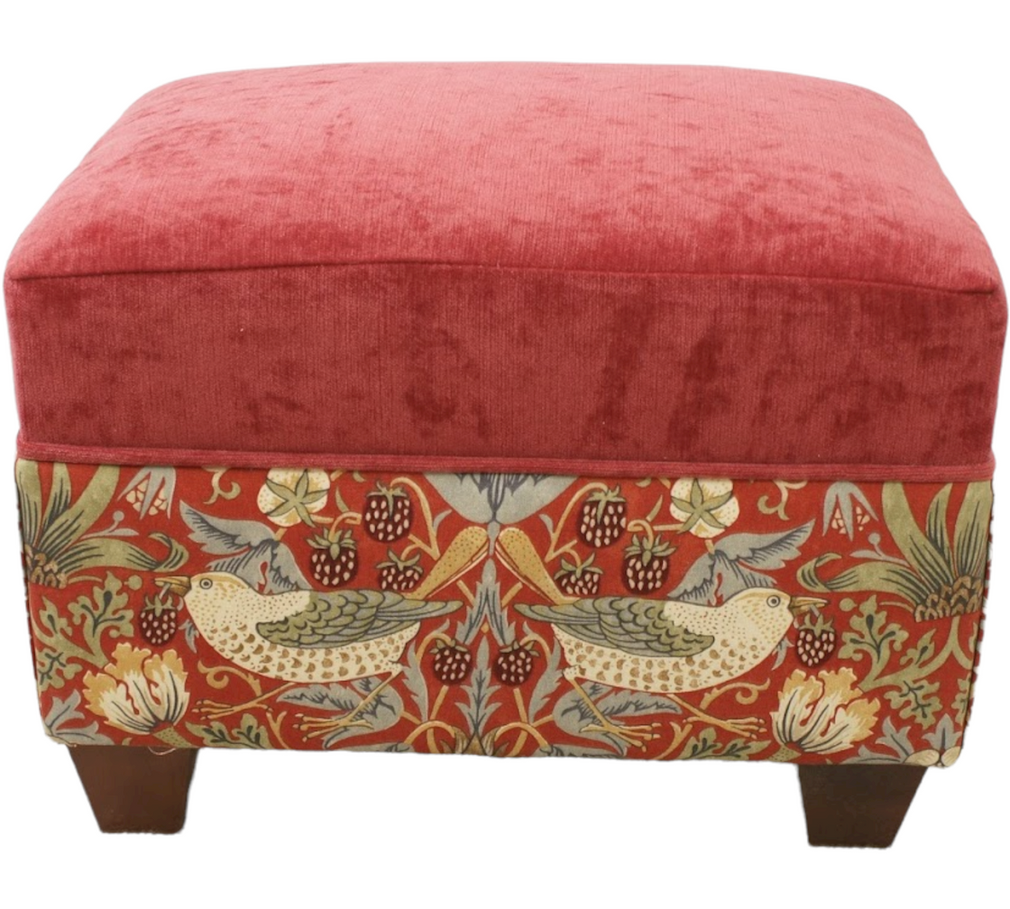 Oxford footstool in Morris & Co Strawberry thief – New England Sofa Design